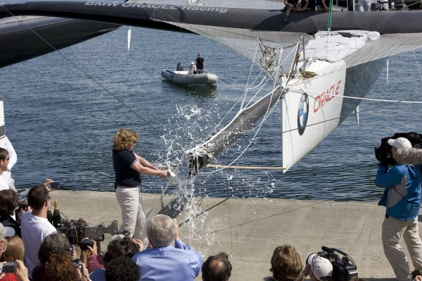 BMW ORACLE Racings new boat hits the water
