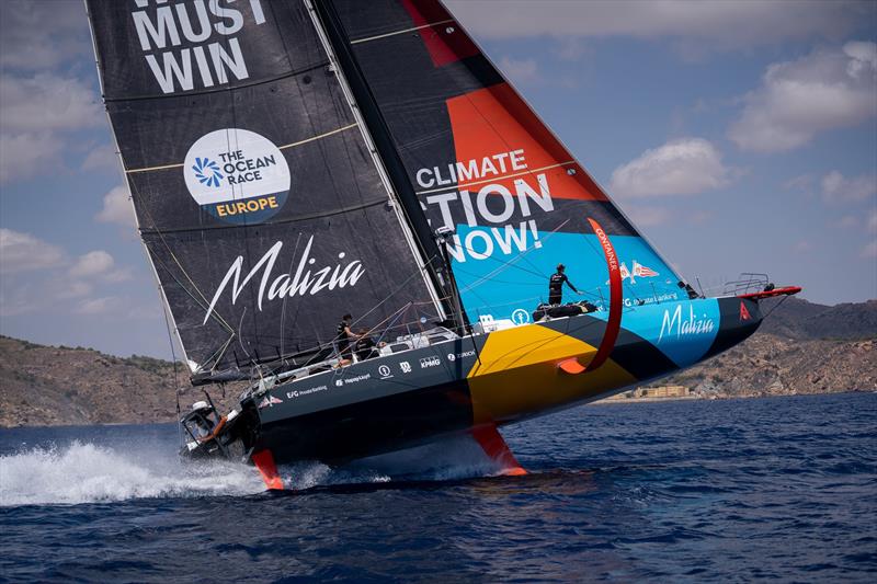 Team Malizia flying to the Leg 2 finish in Cartagena in The Ocean Race ...